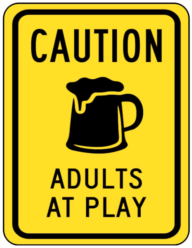 Warning Caution Adults at Play Beer Stag Party Drinking Kitchen Garden ...
