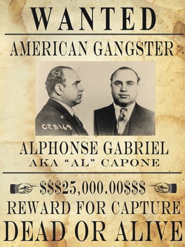 Retro Vintage Wanted Dead Or Alive Al Capone Inspired Kitchen Bathroom Garden Bar Pub Shed Man ...